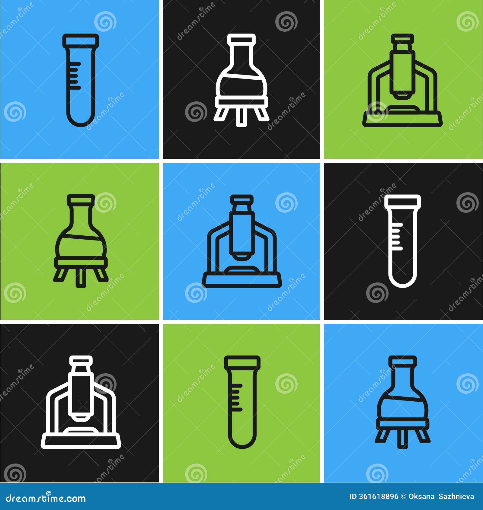 Set Line Test Tube, Microscope and Icon. Vector Stock Illustration ...