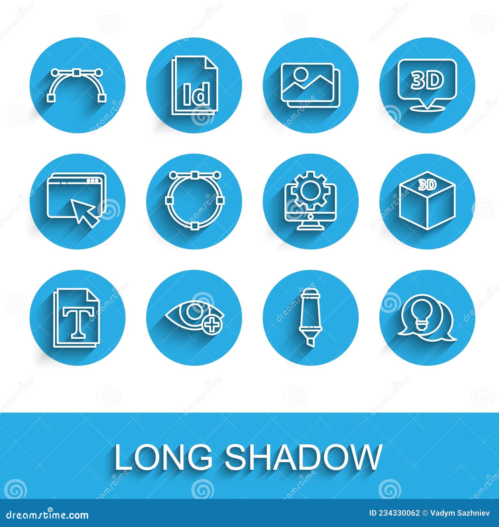 Set Line Text File Document, Red Eye Effect, Bezier Curve, Marker Pen, Light Bulb with Concept ...