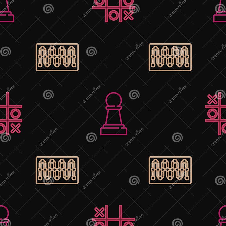 Set Line Tic Tac Toe Game, Board and Chess on Seamless Pattern. Vector ...