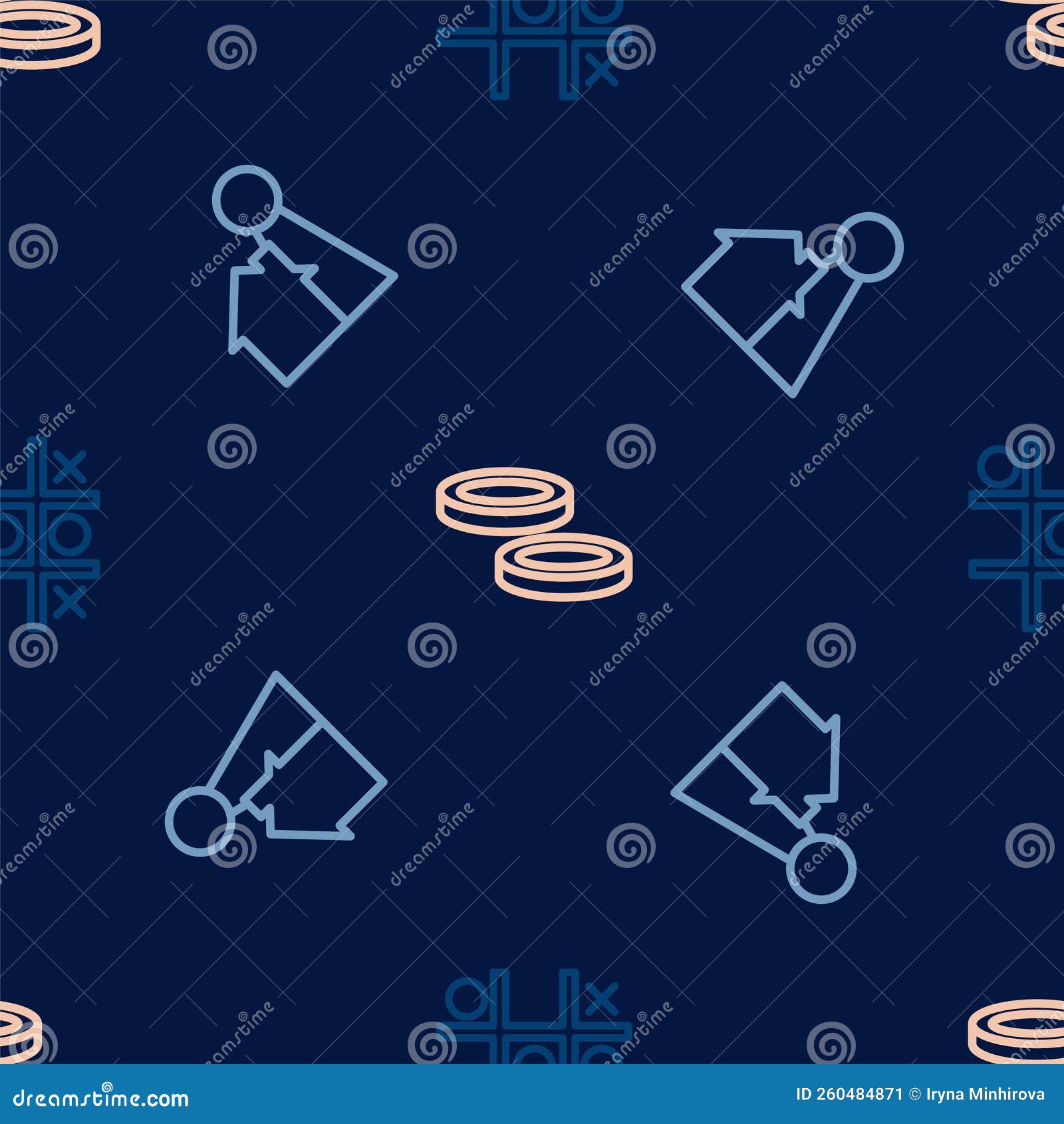 Set Line Tic Tac Toe Game, Chip for Board and Checker Chips on Seamless ...