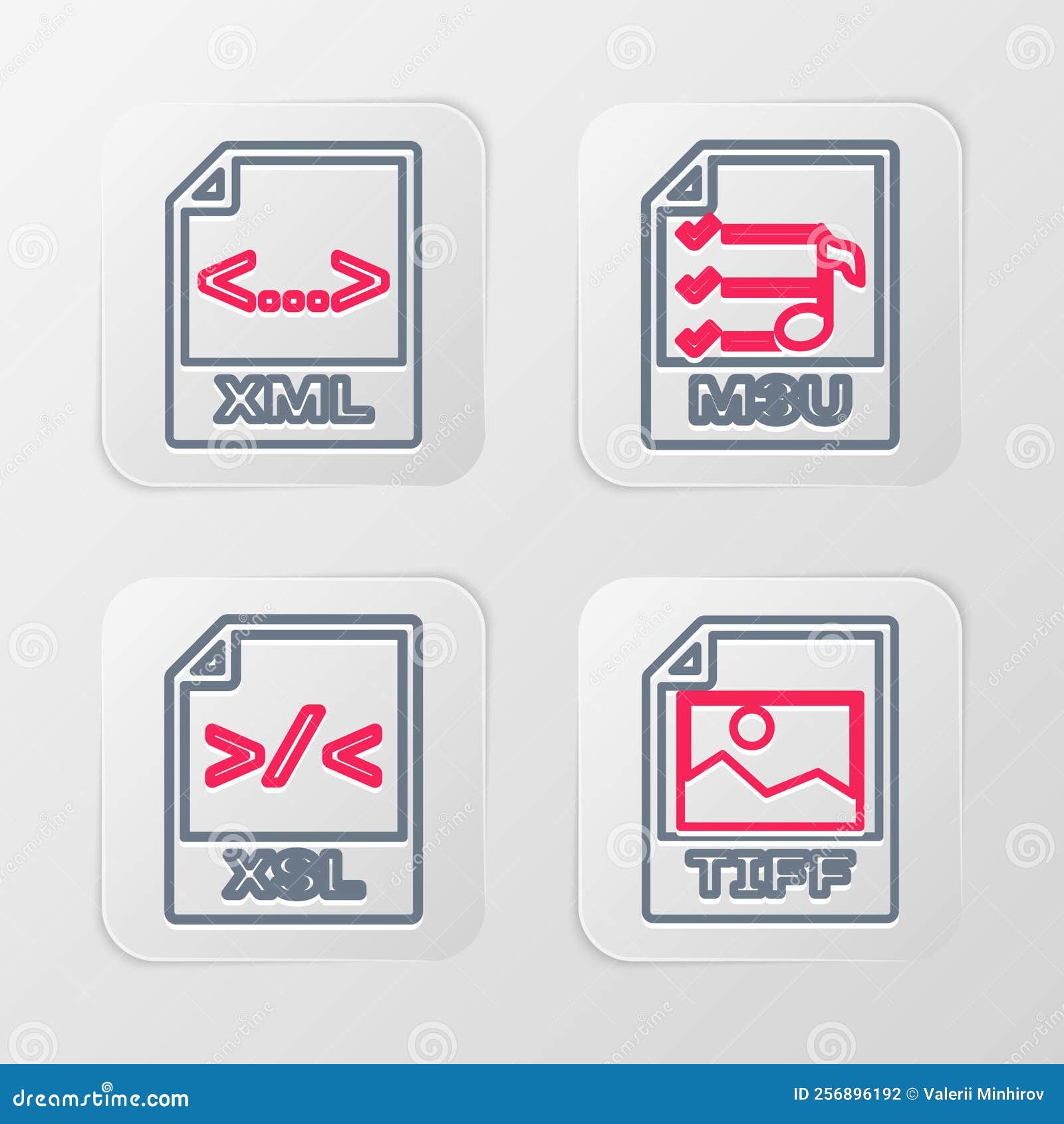 Set Line TIFF File Document, XSL, M3U and XML Icon. Vector Stock ... Set Line TIFF File Document, XSL, M3U and XML Icon. Vector Stock ...