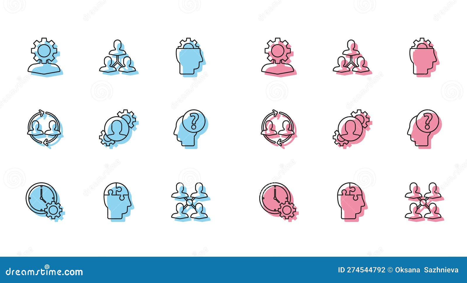 Set Line Time Management, Human Head Puzzles Strategy, with Gear Inside ...