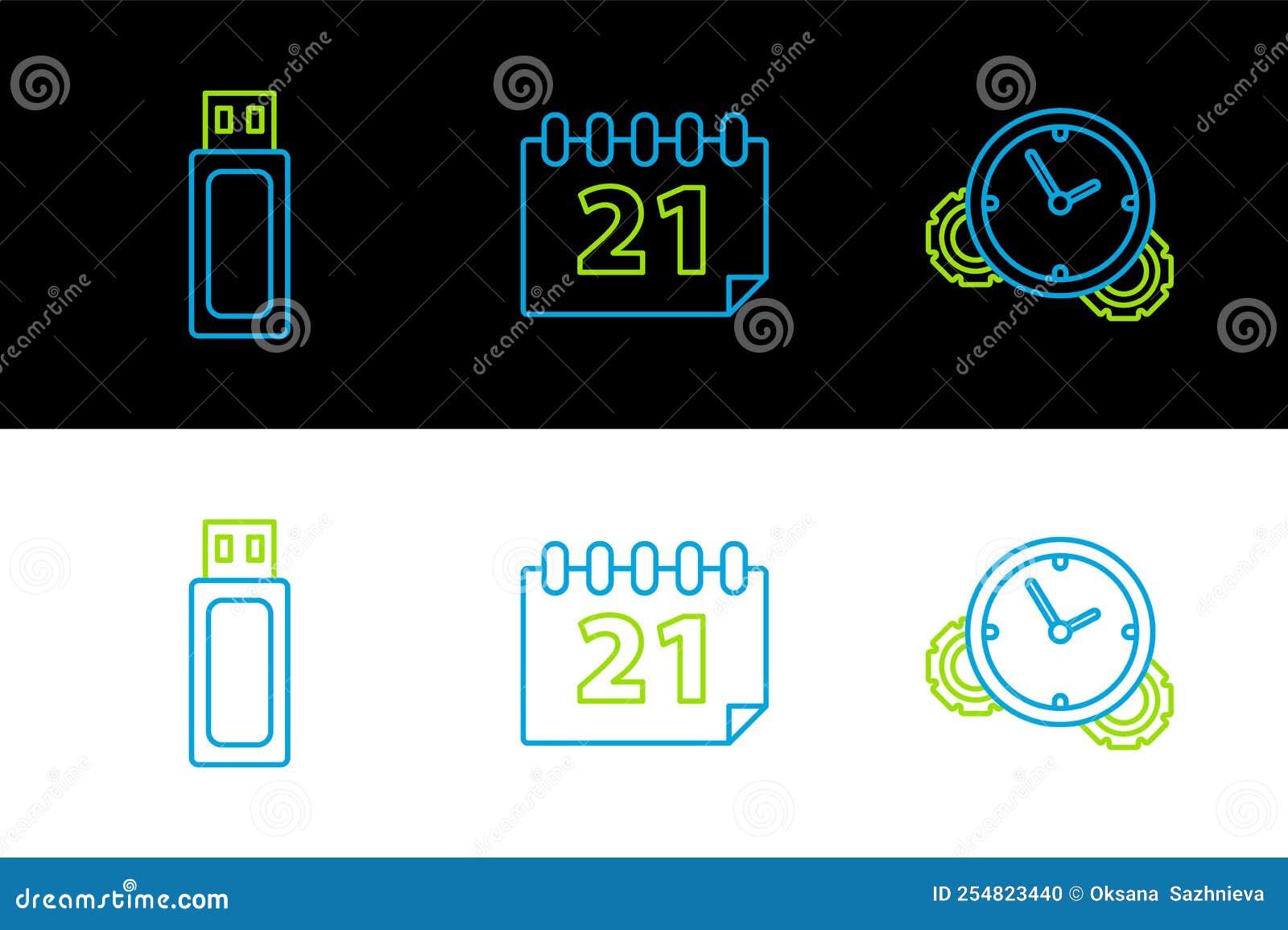 Set Line Time Management, USB Flash Drive and Calendar Icon. Vector ... Set Line Time Management, USB Flash Drive and Calendar Icon. Vector ...