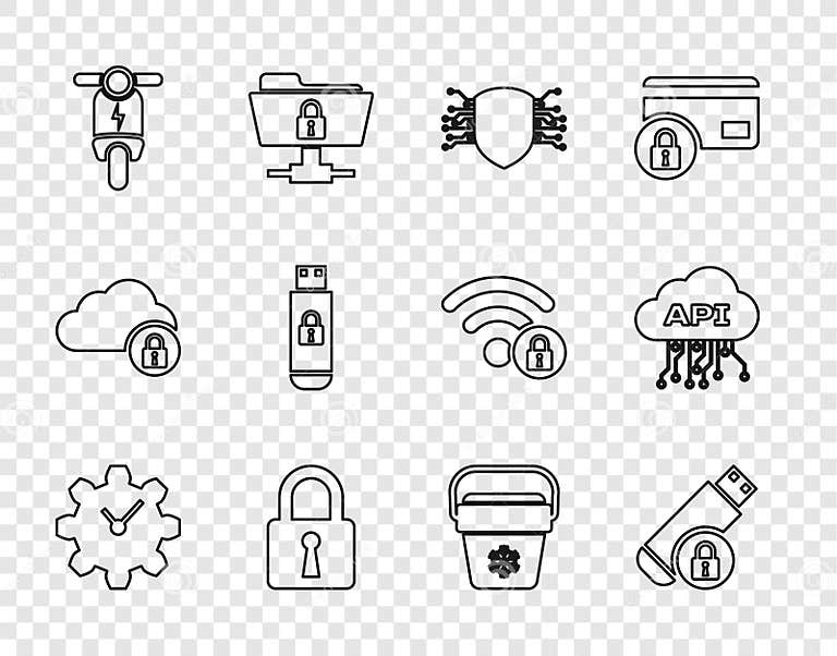 Set Line Time Management, USB Flash Drive with Lock, Cyber Security, Lock, Electric Scooter ...