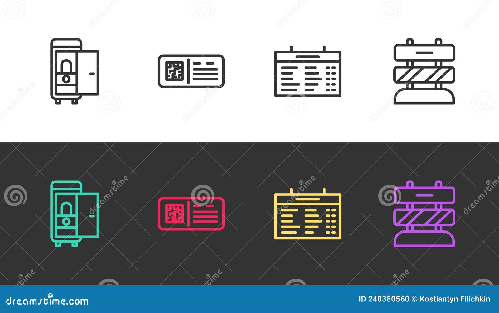 Set Line Toilet in the Train Car, QR Code Ticket, Train Station Board ...
