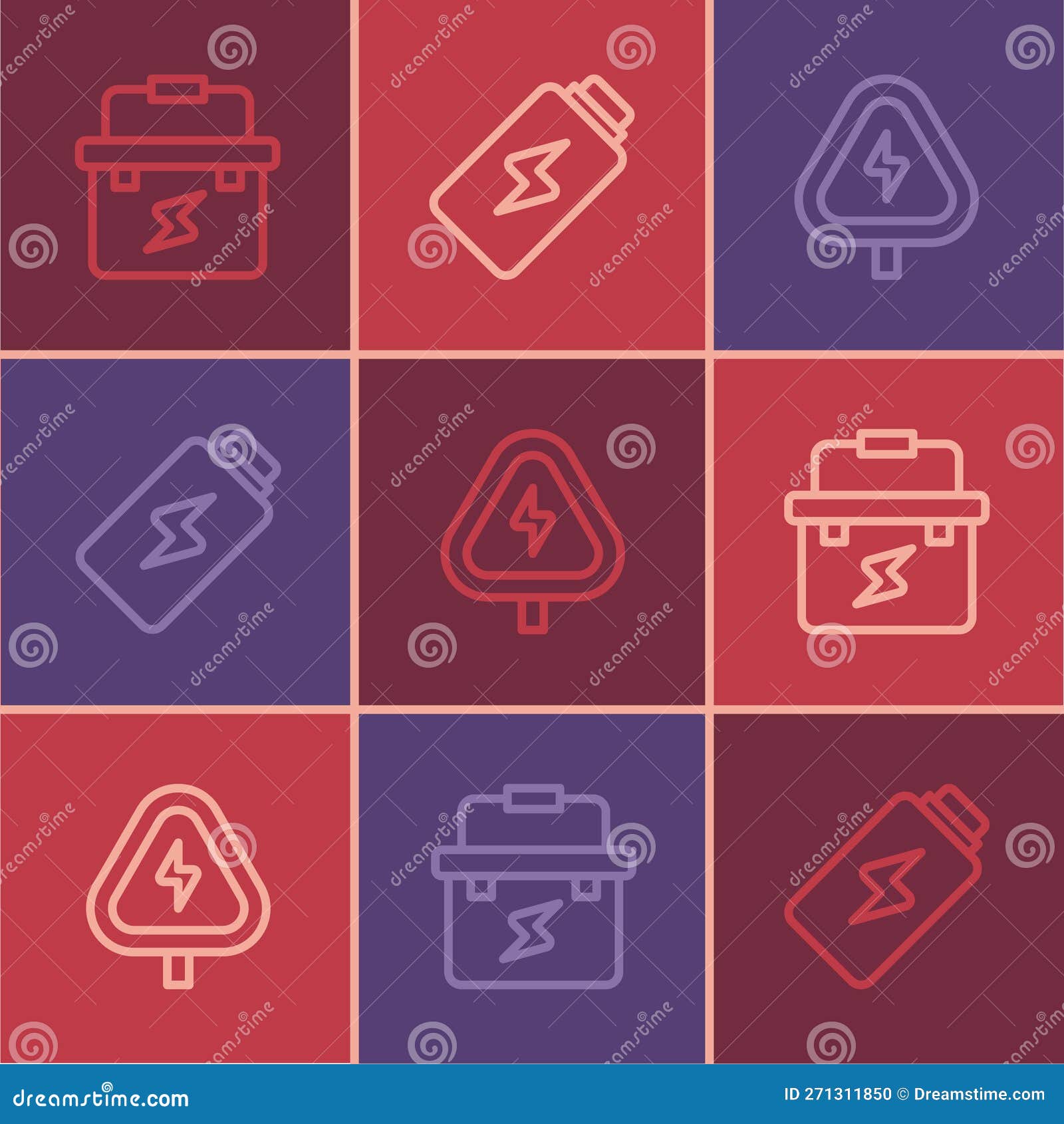 Set Line Toolbox Electrician, High Voltage and Battery Charge Icon ...