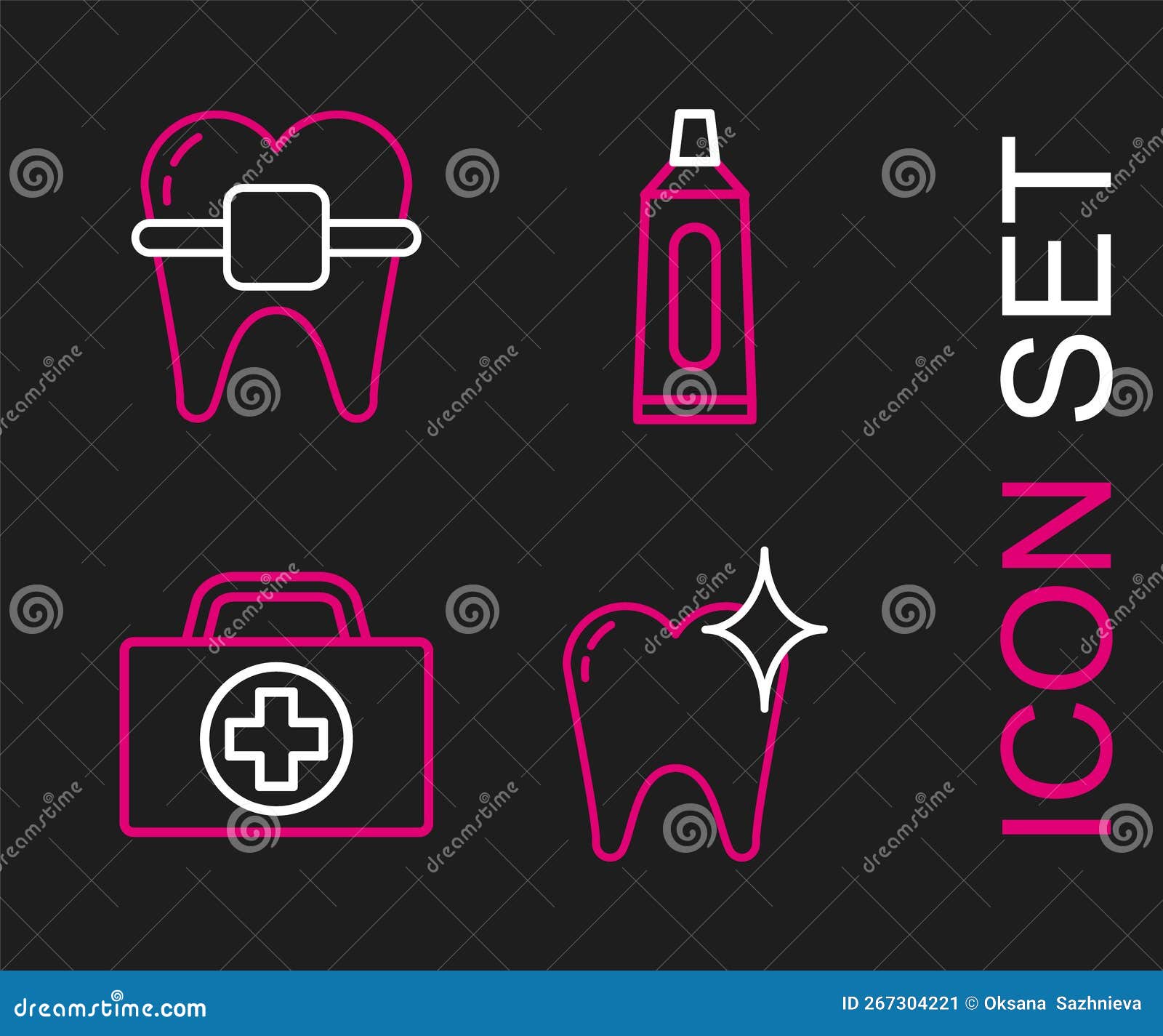 Set Line Tooth Whitening Concept, First Aid Kit, Tube of Toothpaste and ...