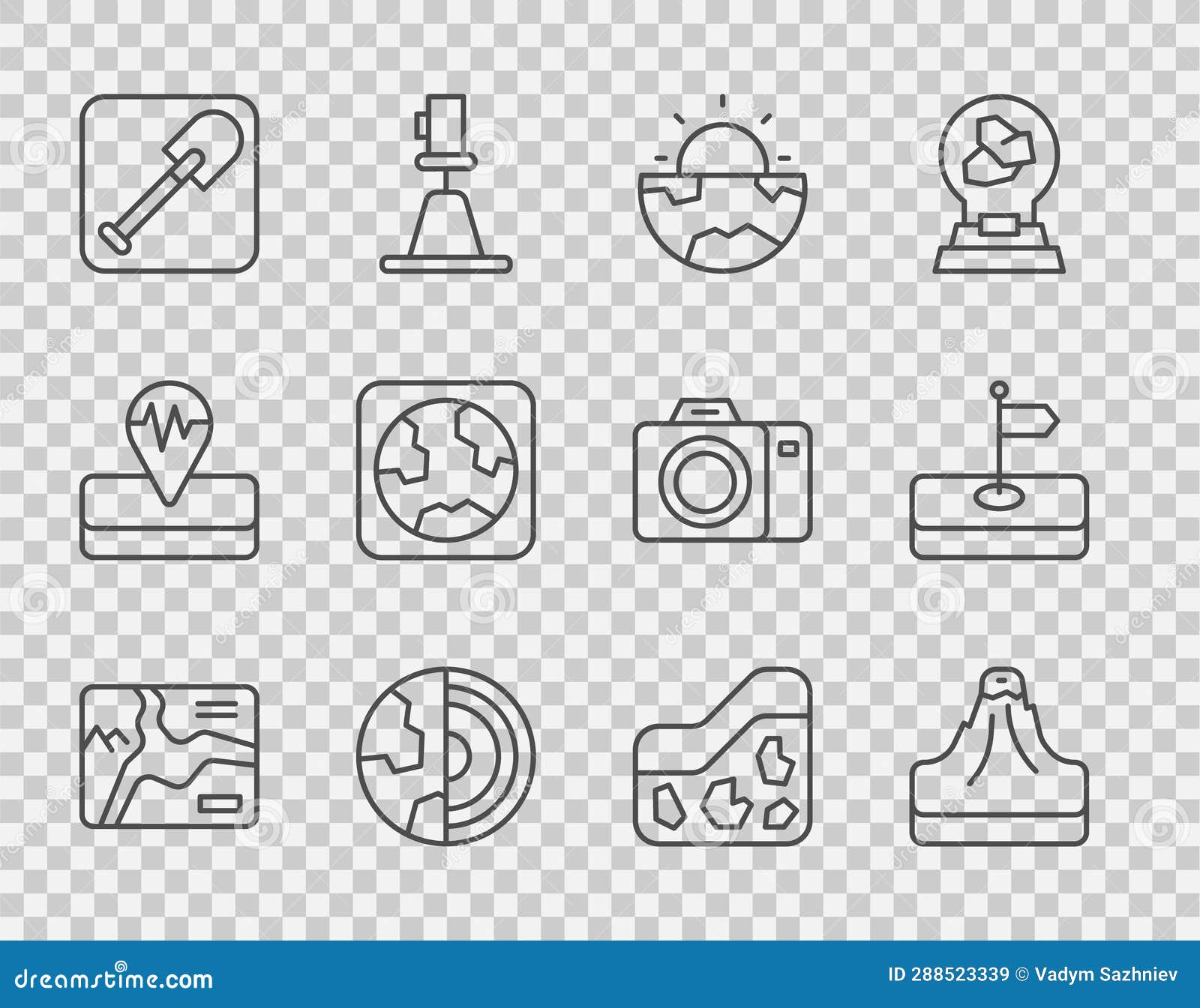 Set Line Topographic Map, Volcano, Earth Core Structure Crust, Shovel ...