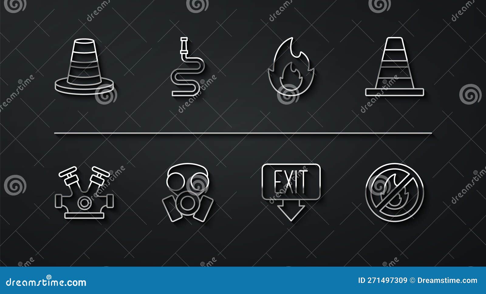 Set Line Traffic Cone, Fire Hydrant, Exit, Gas Mask, Hose Reel, No Fire ...