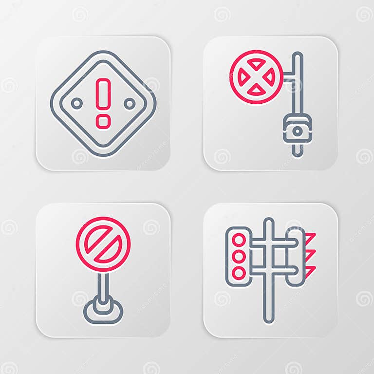 Set Line Traffic Light, Stop Sign, with Camera and Exclamation Mark in ...