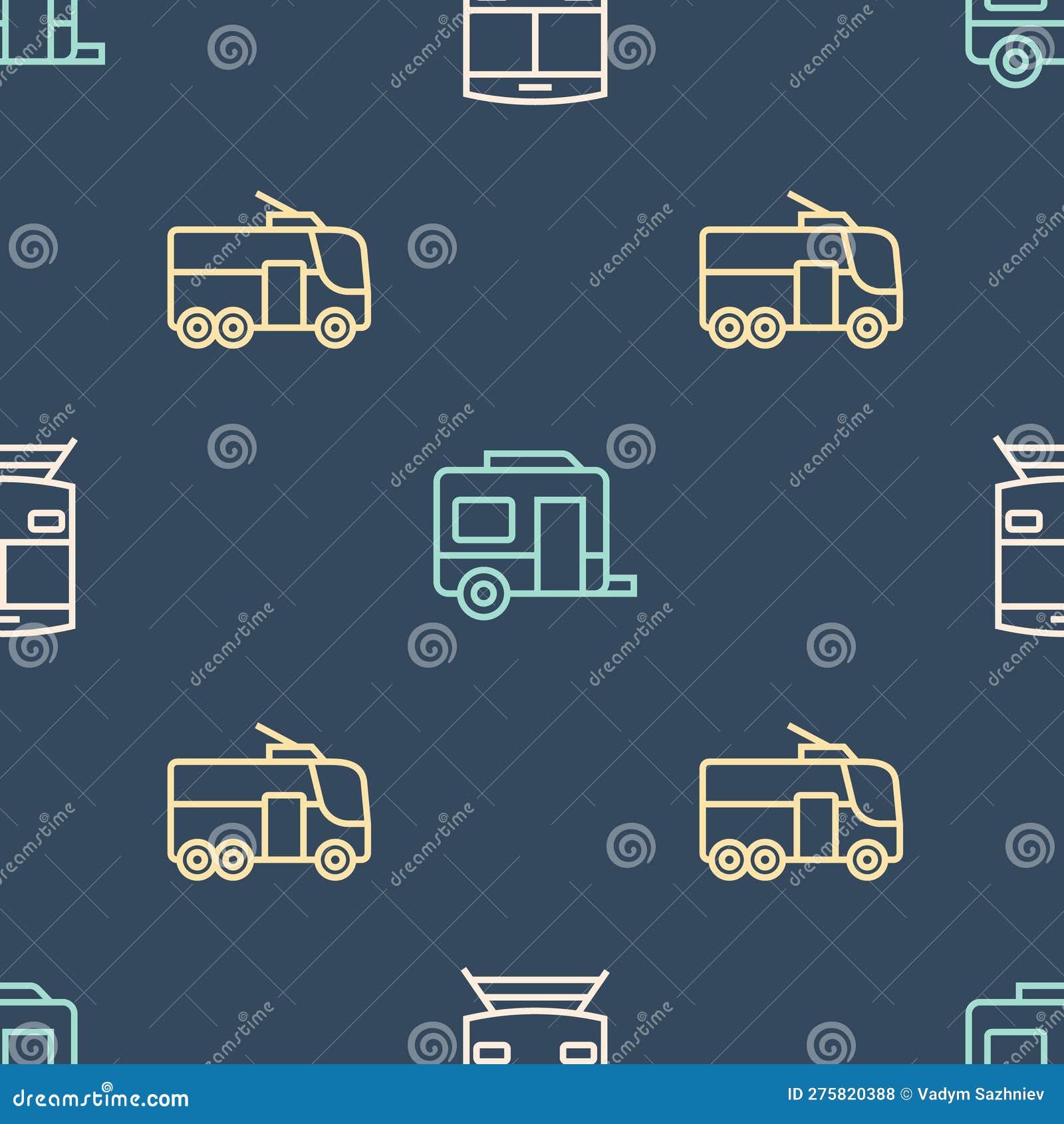 Set Line Train and Railway, Trolleybus and Rv Camping Trailer on ...