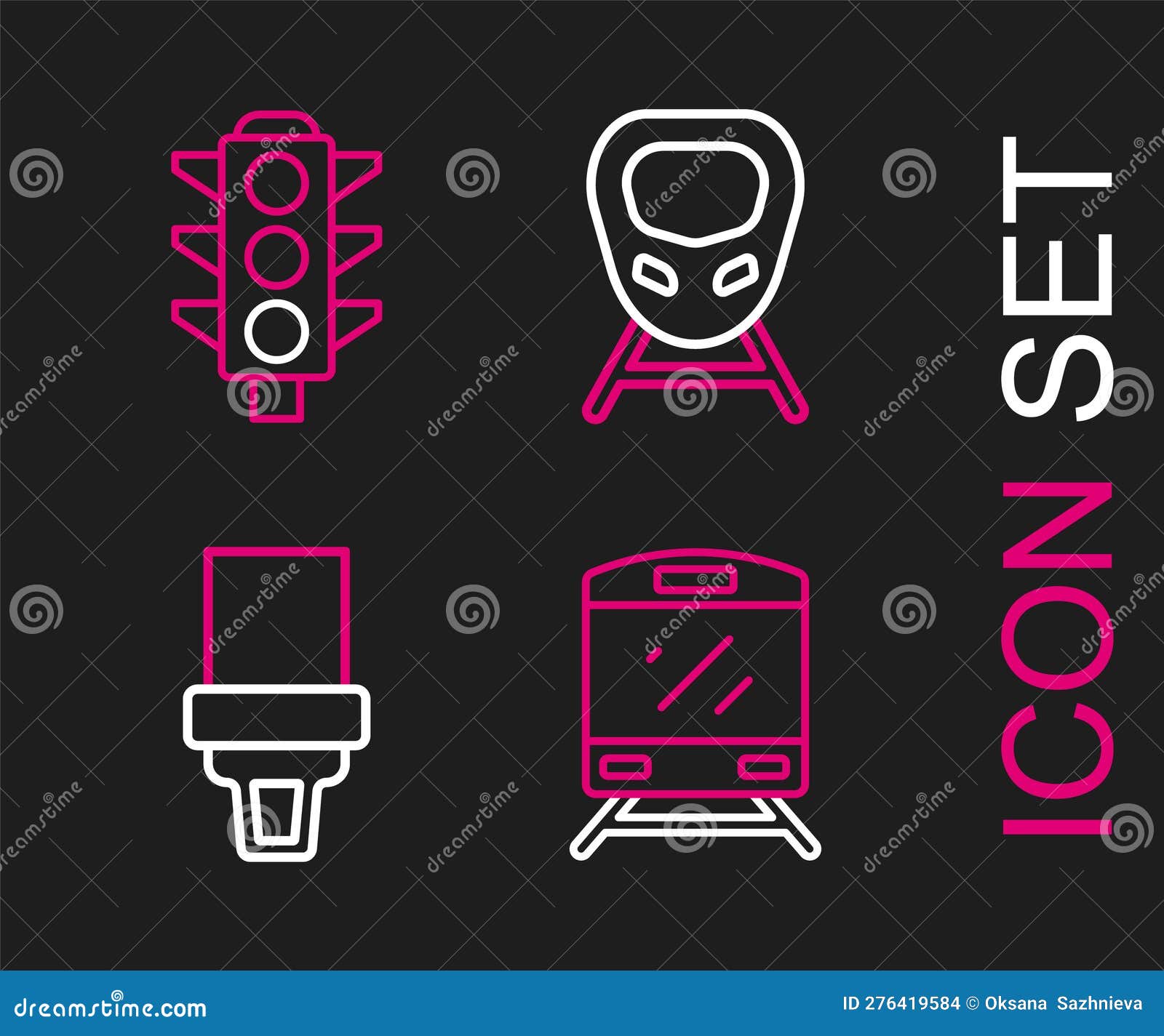 Set Line Train, Safety Belt, High-speed Train and Traffic Light Icon ...