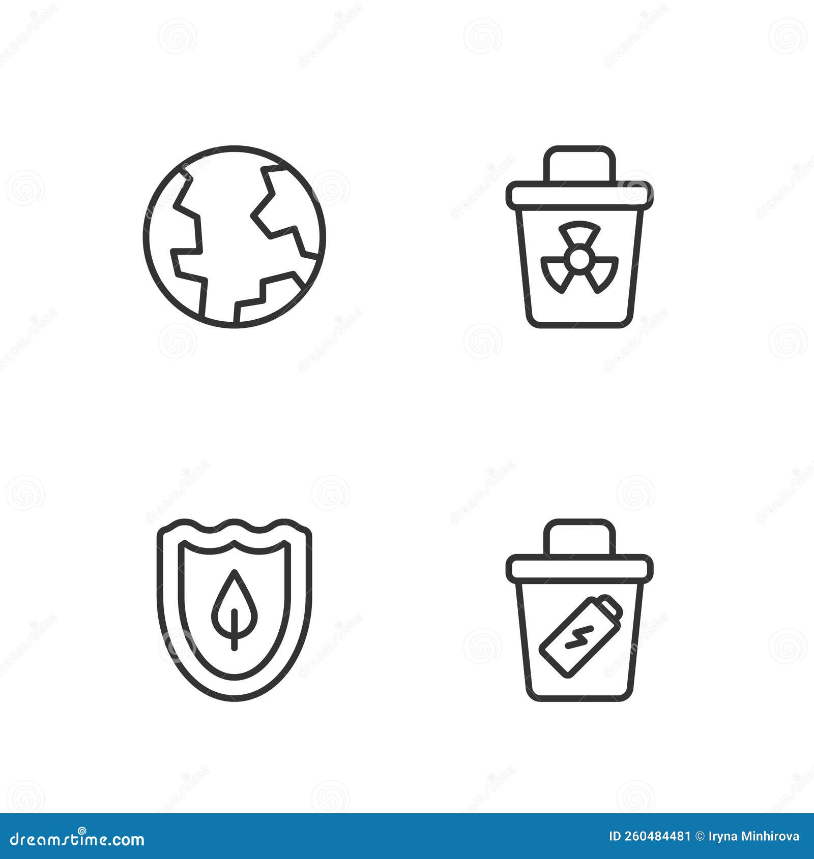 Set Line Trash Can Shield with Leaf Earth Globo E Icono De Los Desechos ...