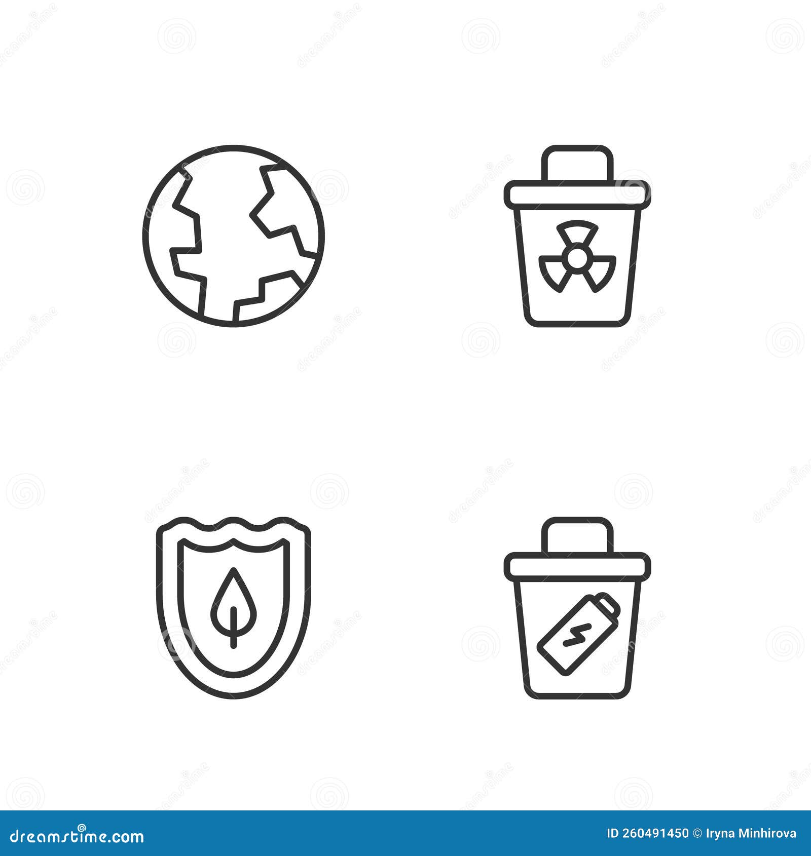 Set Line Trash Can Shield with Leaf Earth Globo E Icono De Los Desechos ...