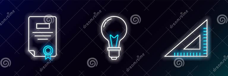 Set Line Triangular Ruler, Certificate Template and Light Bulb with ...