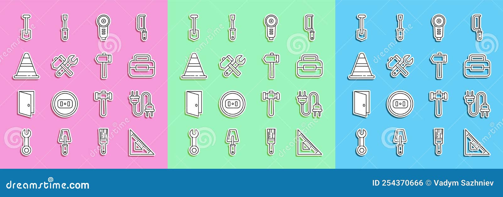 Set Line Triangular Ruler, Electric Plug, Toolbox, Angle Grinder ...