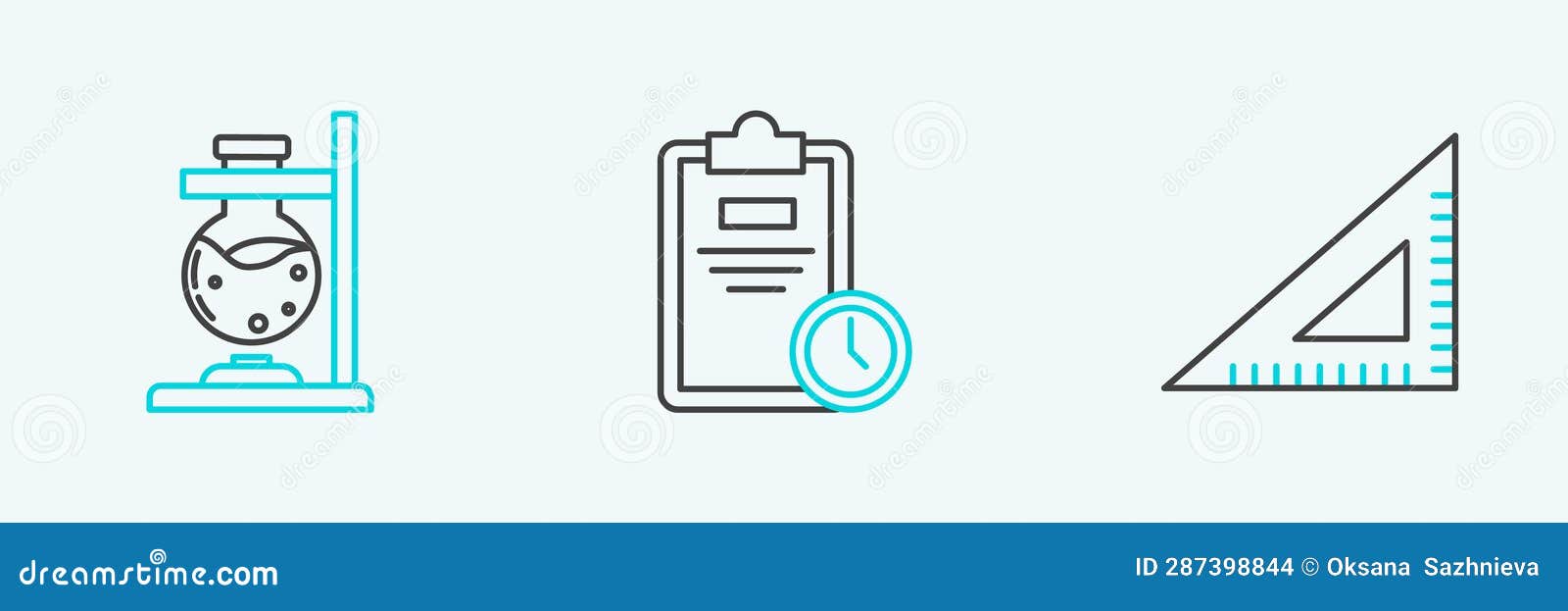 Set Line Triangular Ruler, Glass Test Tube Flask on Fire and Exam Sheet ...