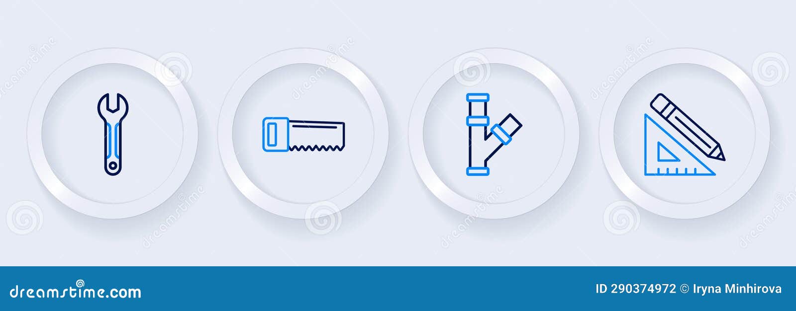 Set Line Triangular Ruler and Pencil, Industry Metallic Pipe, Hand Saw ...