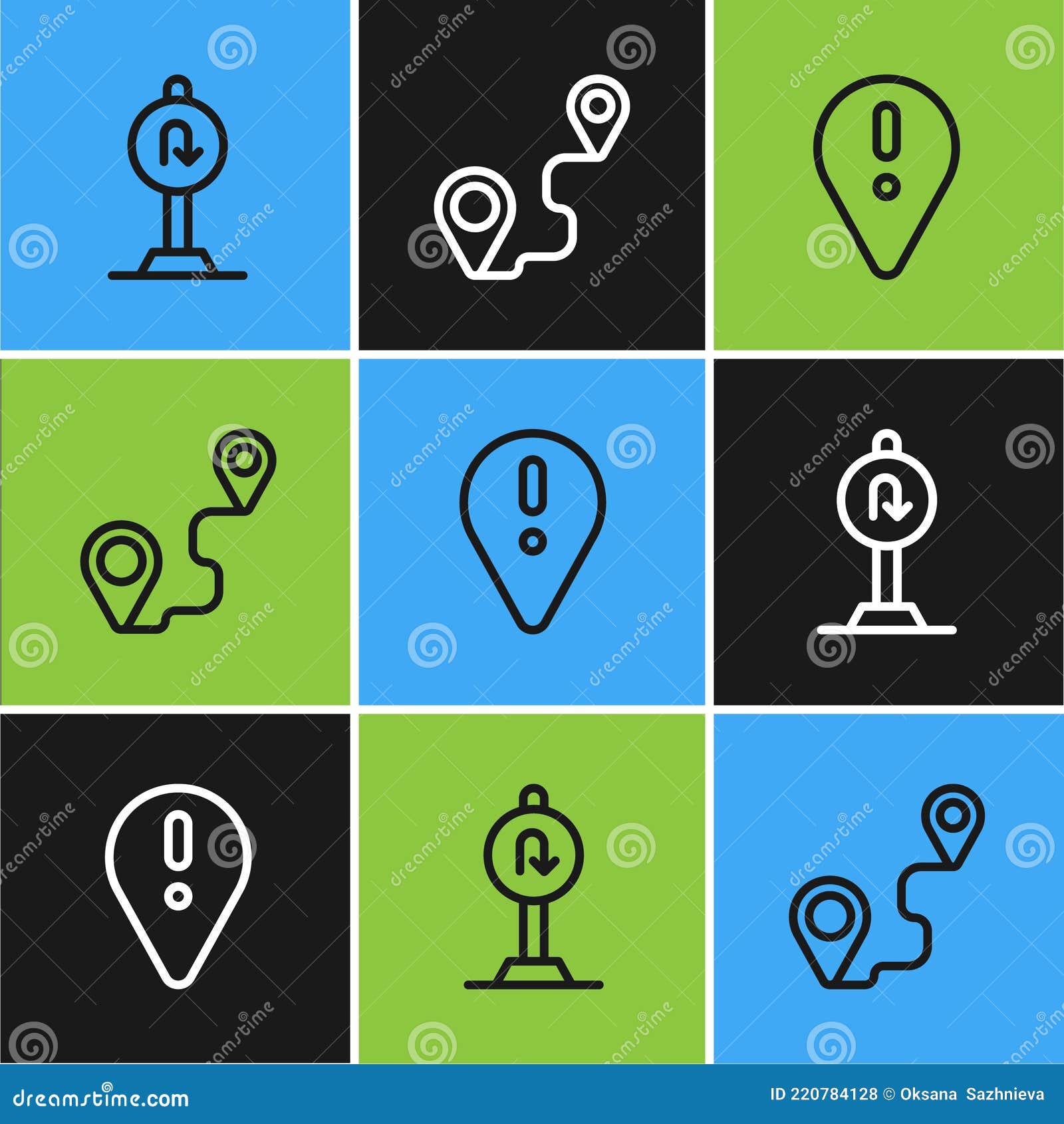 Set Line Turn Back Road Sign, Location with Exclamation Mark and Route ...