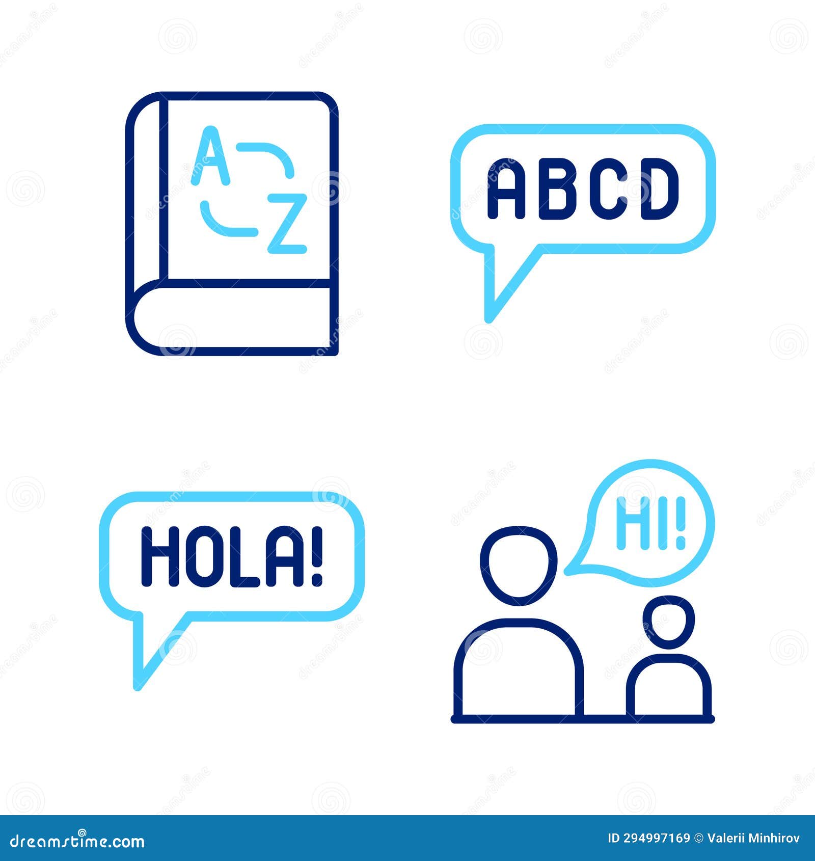 Set Line Two Sitting Men Talking, Hola Different Languages, Alphabet ...