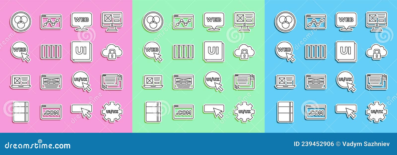 Set Line UI or UX Design, Cloud Computing Lock, Web and Graphic, Color Palette Guide, RGB CMYK ...