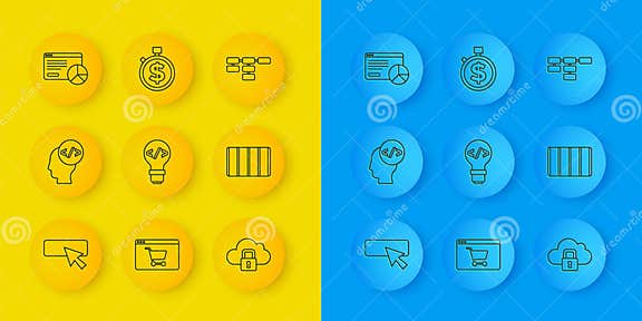 Set Line UI or UX Design, Front End Development, Cloud Computing Lock, Color Palette Guide ...