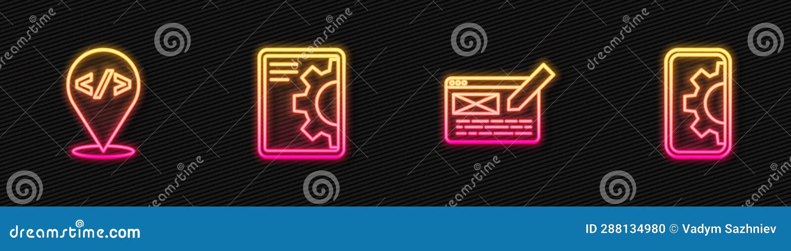 Set Line UI or UX Design, Front End Development, Web and . Glowing Neon ...