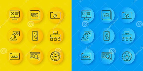 Set Line UI or UX Design, Front End Development, Web, RGB and CMYK Color Mixing, Site Map ...