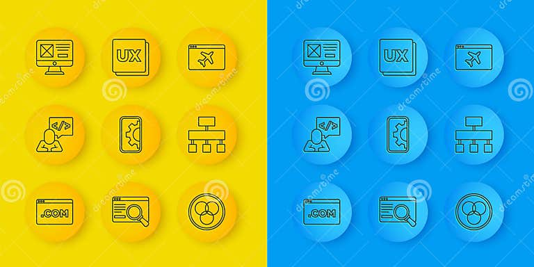 Set Line UI or UX Design, Front End Development, Web, RGB and CMYK Color Mixing, Site Map ...