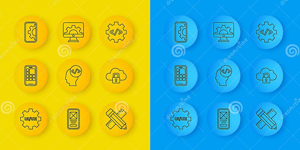 Set Line UI or UX Design, Mobile Apps, Front End Development, Crossed ...