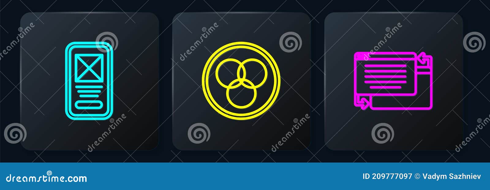 Set Line UI or UX Design, and RGB and CMYK Color Mixing. Black Square Button Stock Vector ...