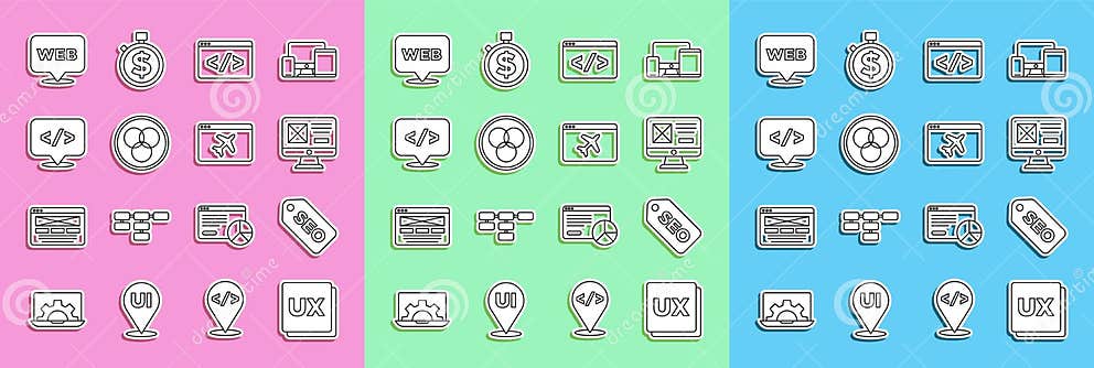 Set Line UI or UX Design, SEO Optimization, Front End Development, RGB and CMYK Color Mixing ...