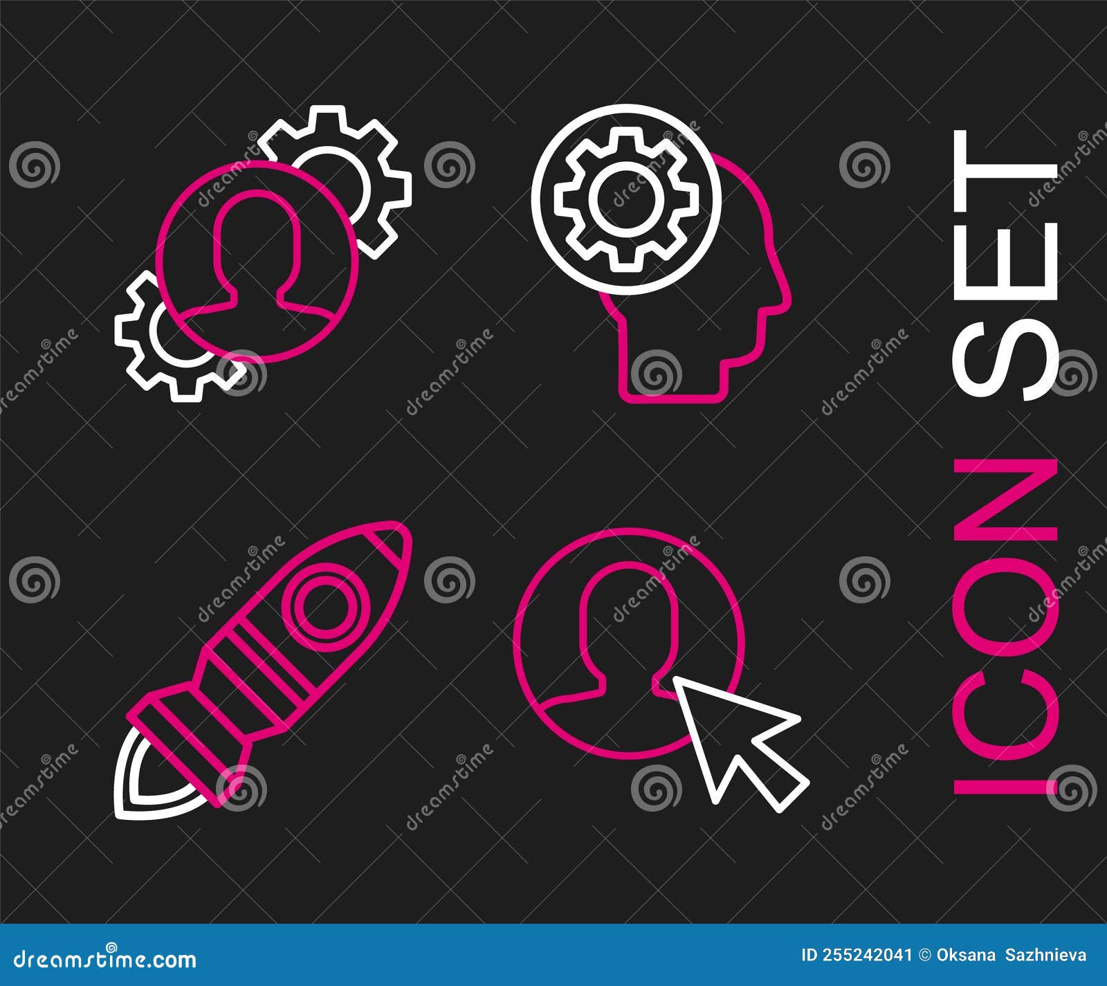 Set Line User of Man in Business Suit, Rocket Ship with Fire, Human ...