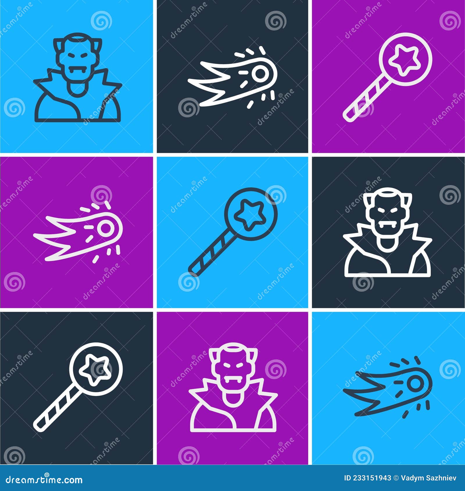 Set Line Vampire, Magic Wand and Fireball Icon. Vector Stock Vector ...