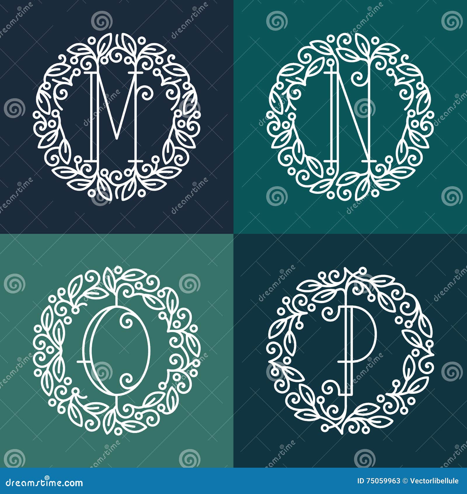 Set of Line Vector Monograms Stock Vector - Illustration of leaf, lacy ...