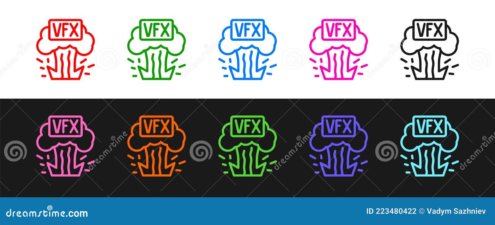 Set Line VFX Icon Isolated on Black and White Background. Vector Stock ...