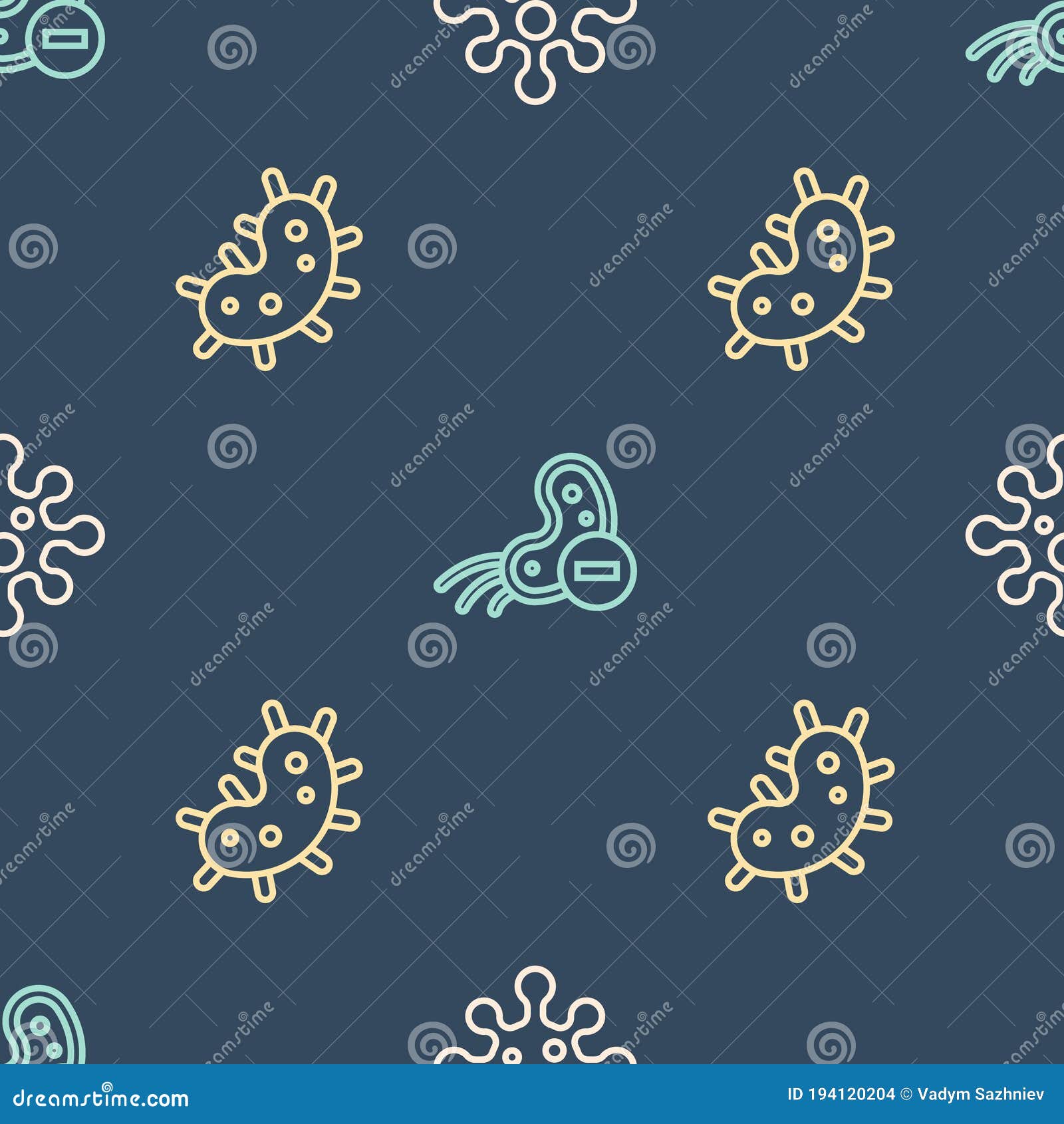 Set Line Virus, and Negative Virus on Seamless Pattern. Vector Stock ...