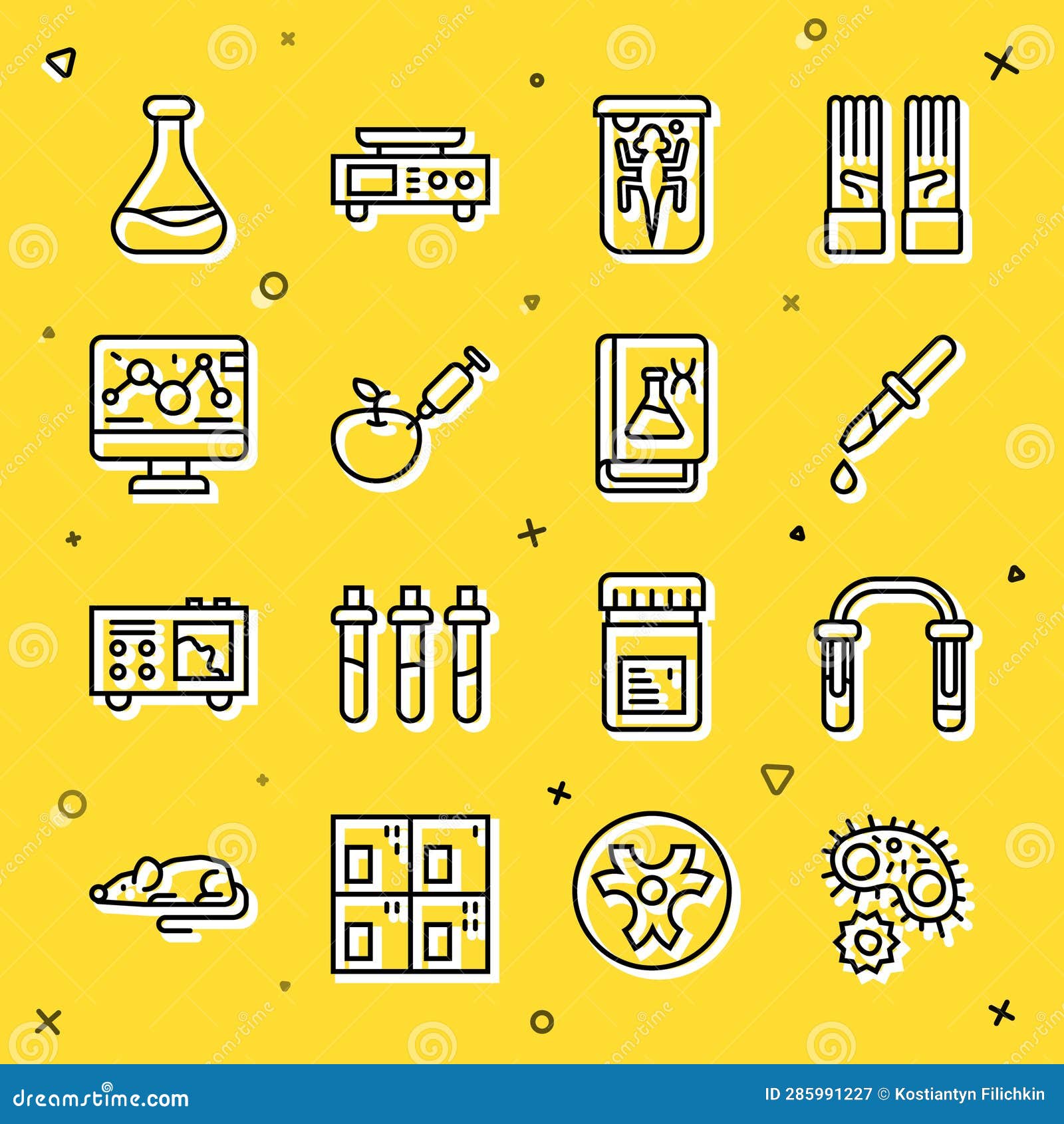 Set Line Virus, Test Tube and Flask, Pipette, Experimental Animal ...
