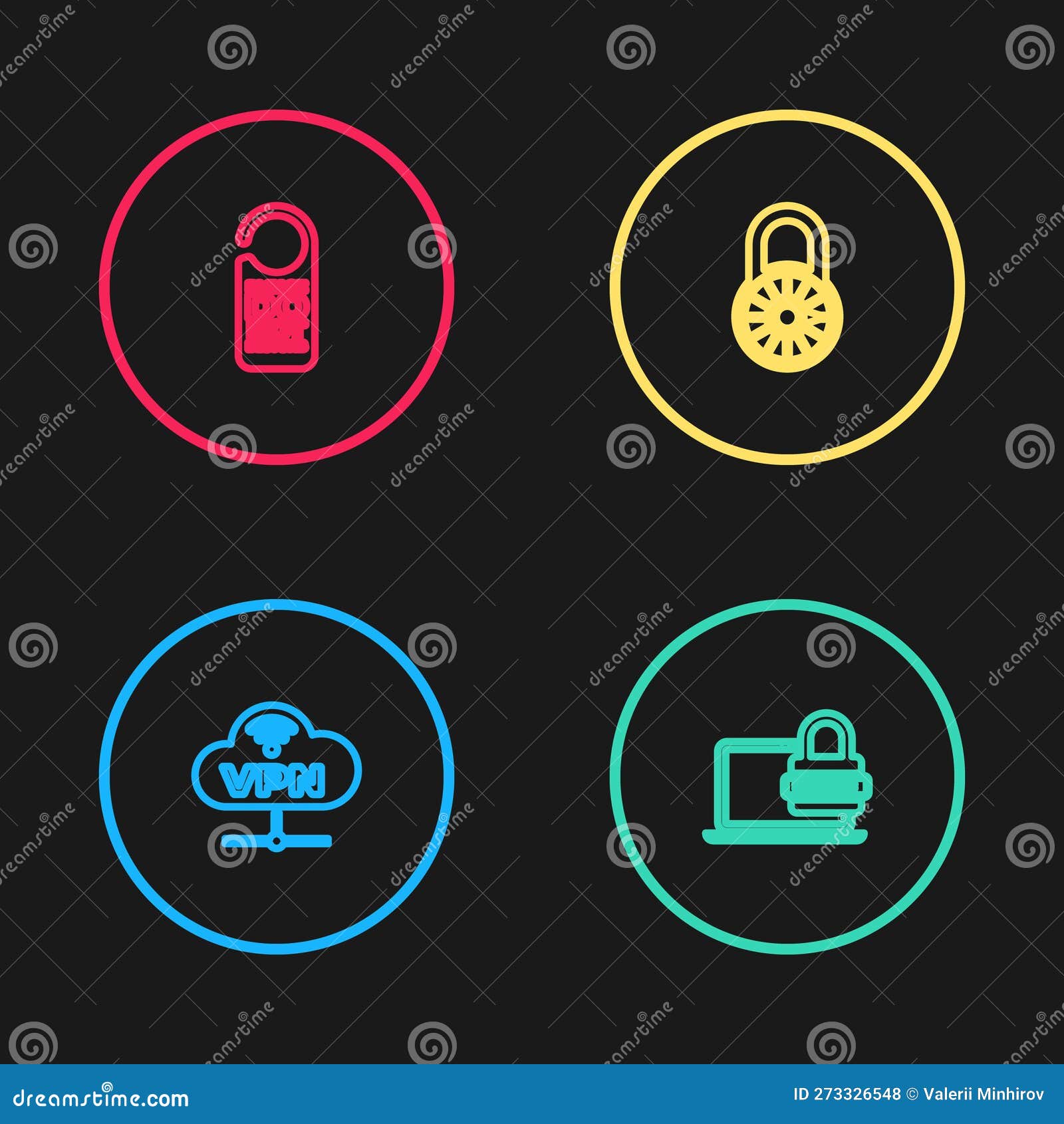 Set Line VPN Network Cloud Connection, Laptop with Password, Safe ...