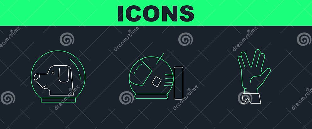 Set Line Vulcan Salute, Dog in Astronaut Helmet and Astronaut Icon ... Set Line Vulcan Salute, Dog in Astronaut Helmet and Astronaut Icon ...