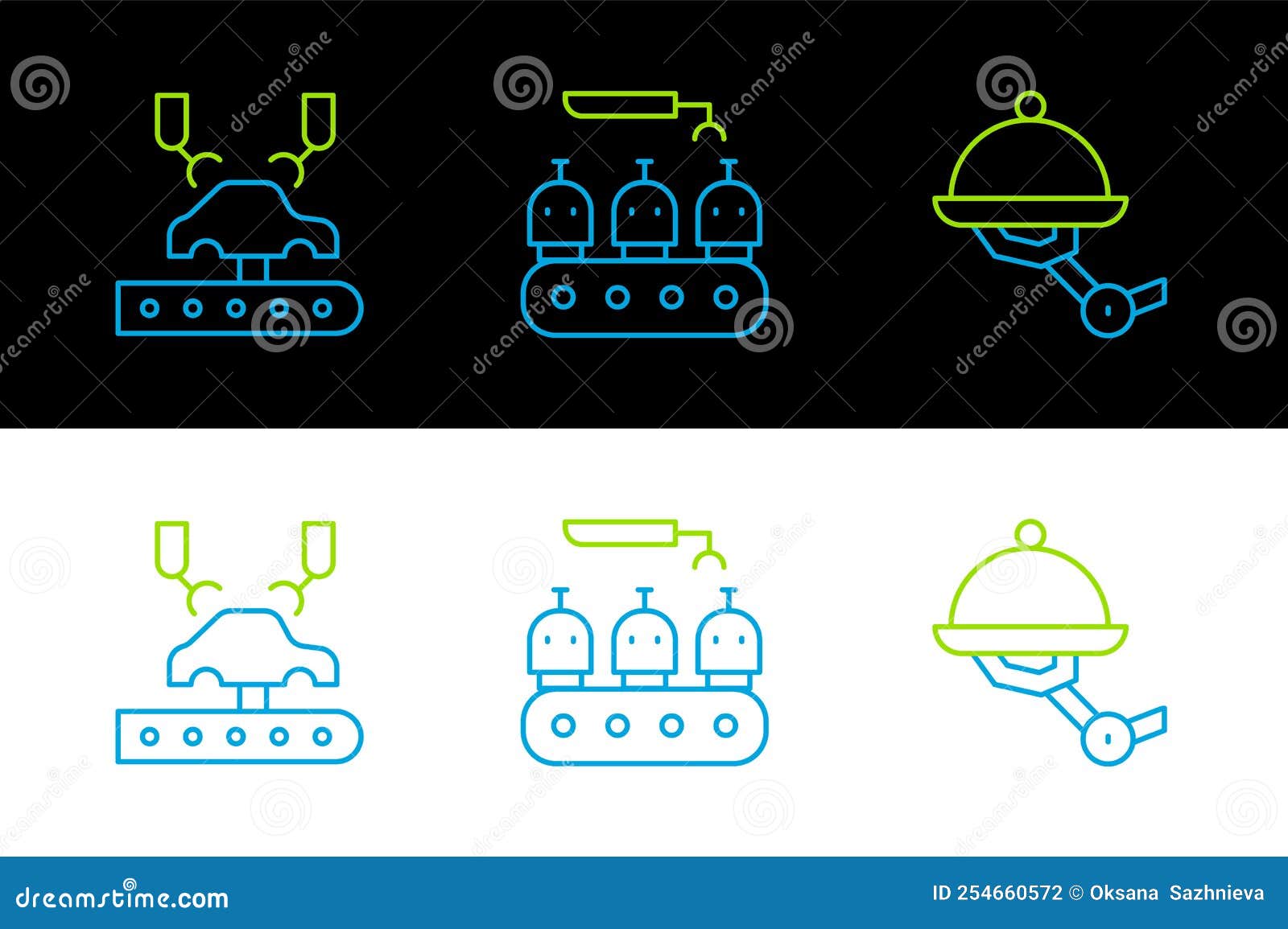Set Line Waiter Robot, Robotic Arm on Factory and Industrial Production ... Set Line Waiter Robot, Robotic Arm on Factory and Industrial Production ...