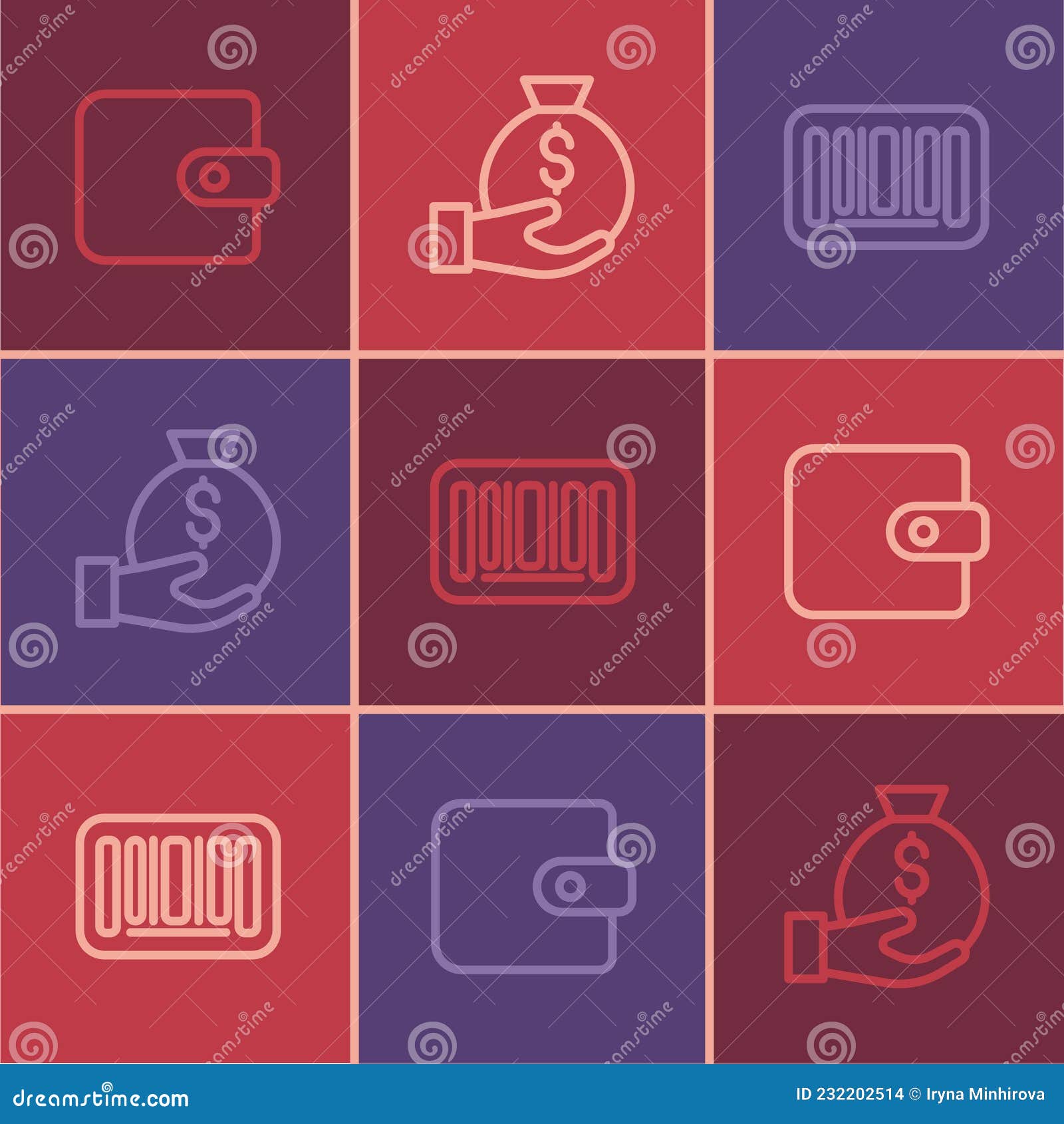 Set Line Wallet, Barcode and Money Bag Icon. Vector Stock Vector ...