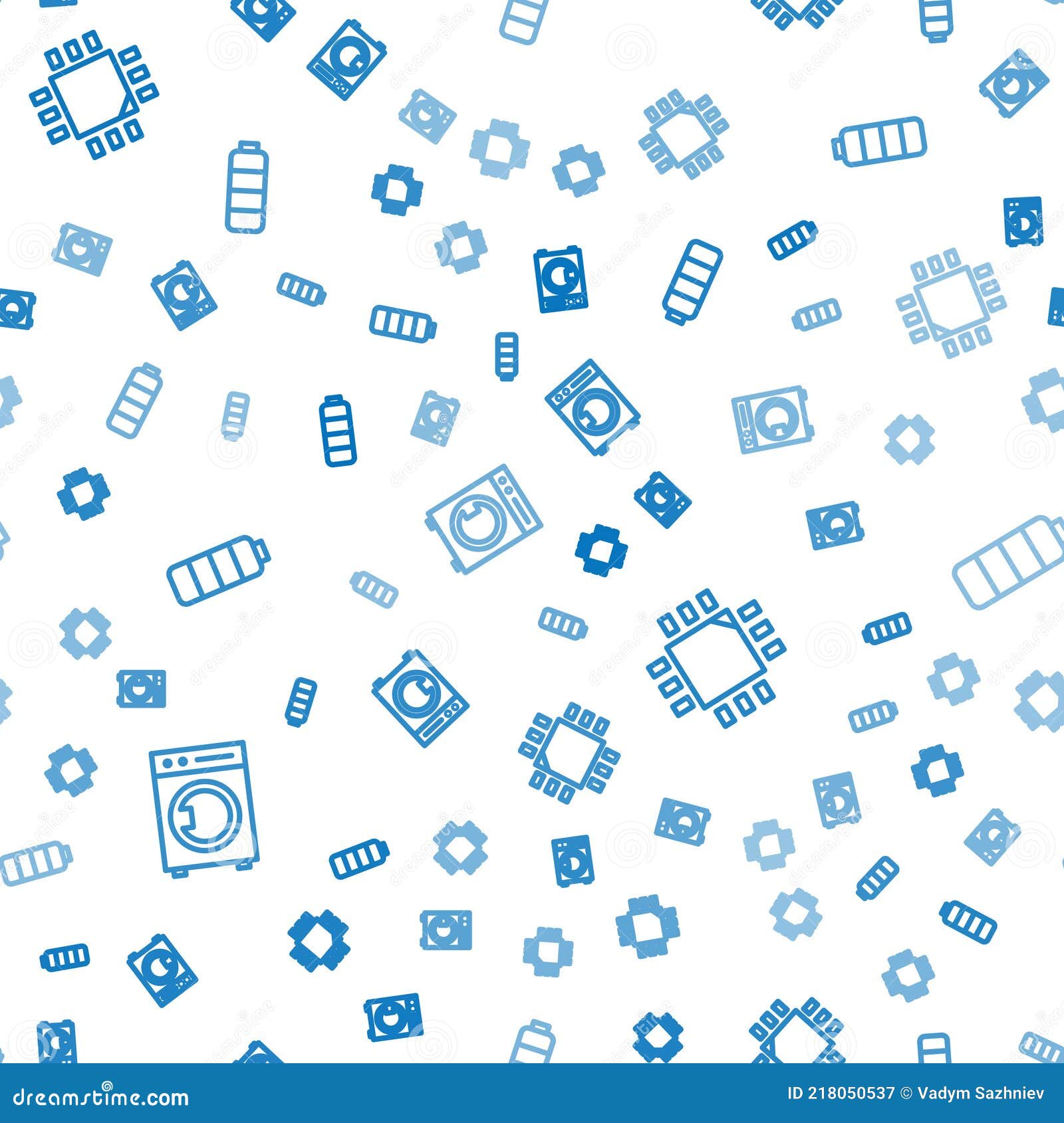 Set Line Washer, Processor with Microcircuits CPU and Battery Charge Level Indicator on Seamless ...