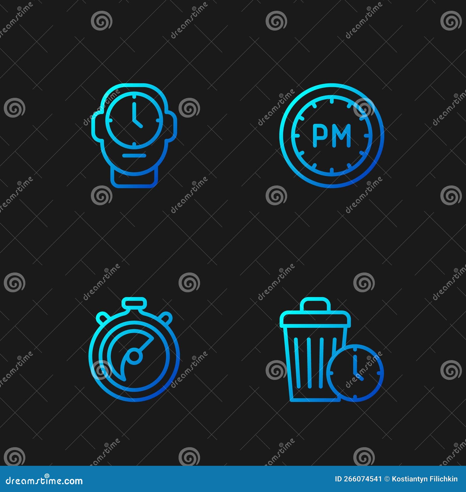 Set Line Waste of Time, Stopwatch, Clock and Day. Gradient Color Icons ...