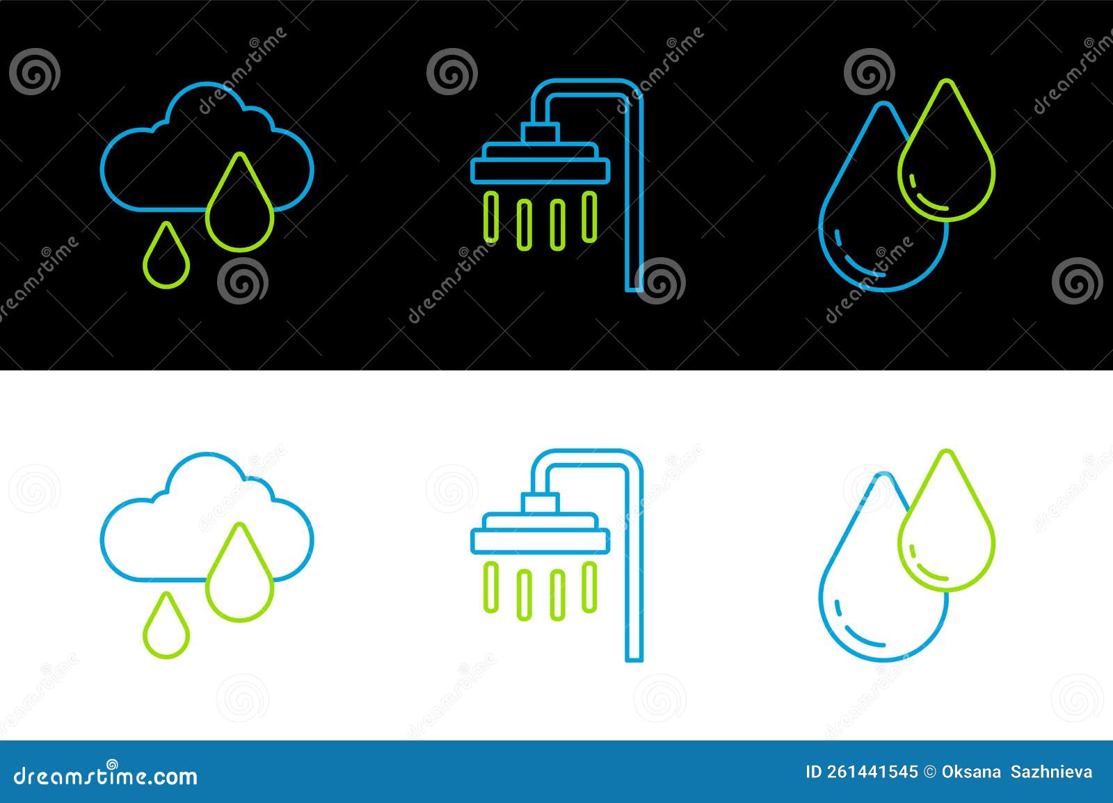 Set Line Water Drop, Cloud with Rain and Shower Icon. Vector Stock ...