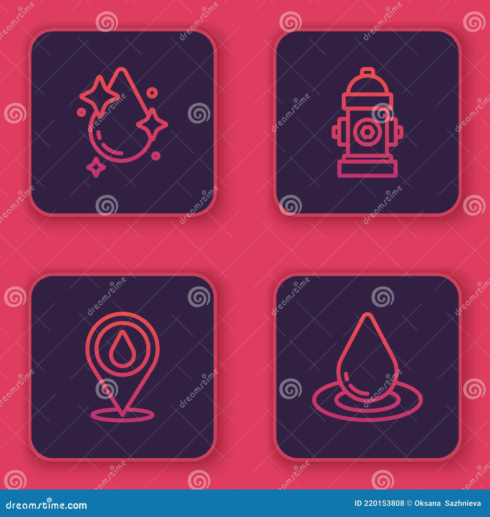 Set Line Water Drop, with Location, Fire Hydrant and . Blue Square ...