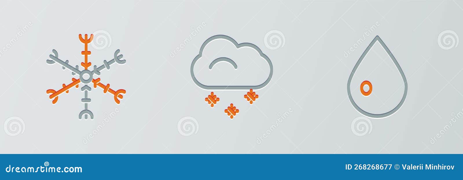 Set Line Water Drop, Snowflake and Cloud with Snow Icon. Vector Stock ...