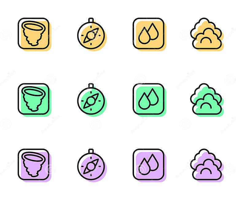 Set Line Water Drop, Tornado, Compass and Cloud Icon. Vector Stock ...