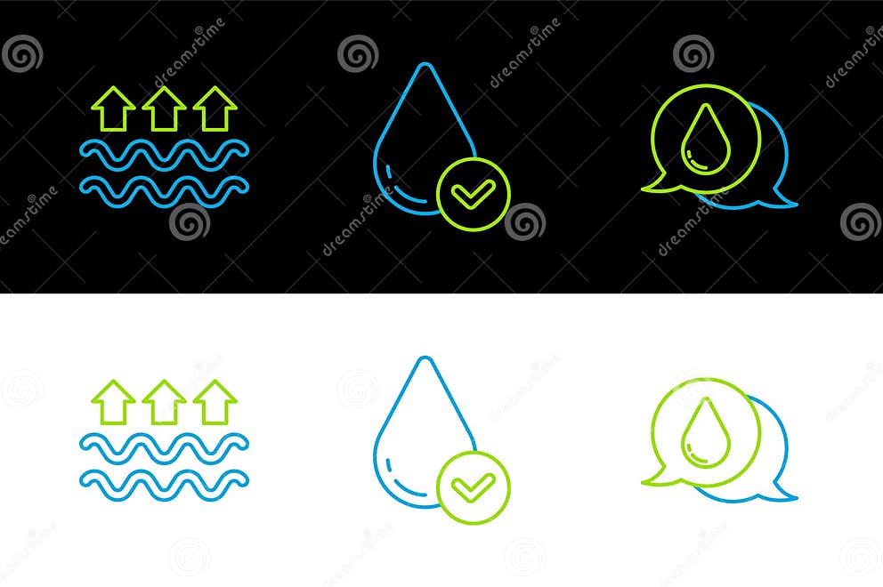 Set Line Water Drop, Waves of Water and Evaporation and Icon. Vector ...
