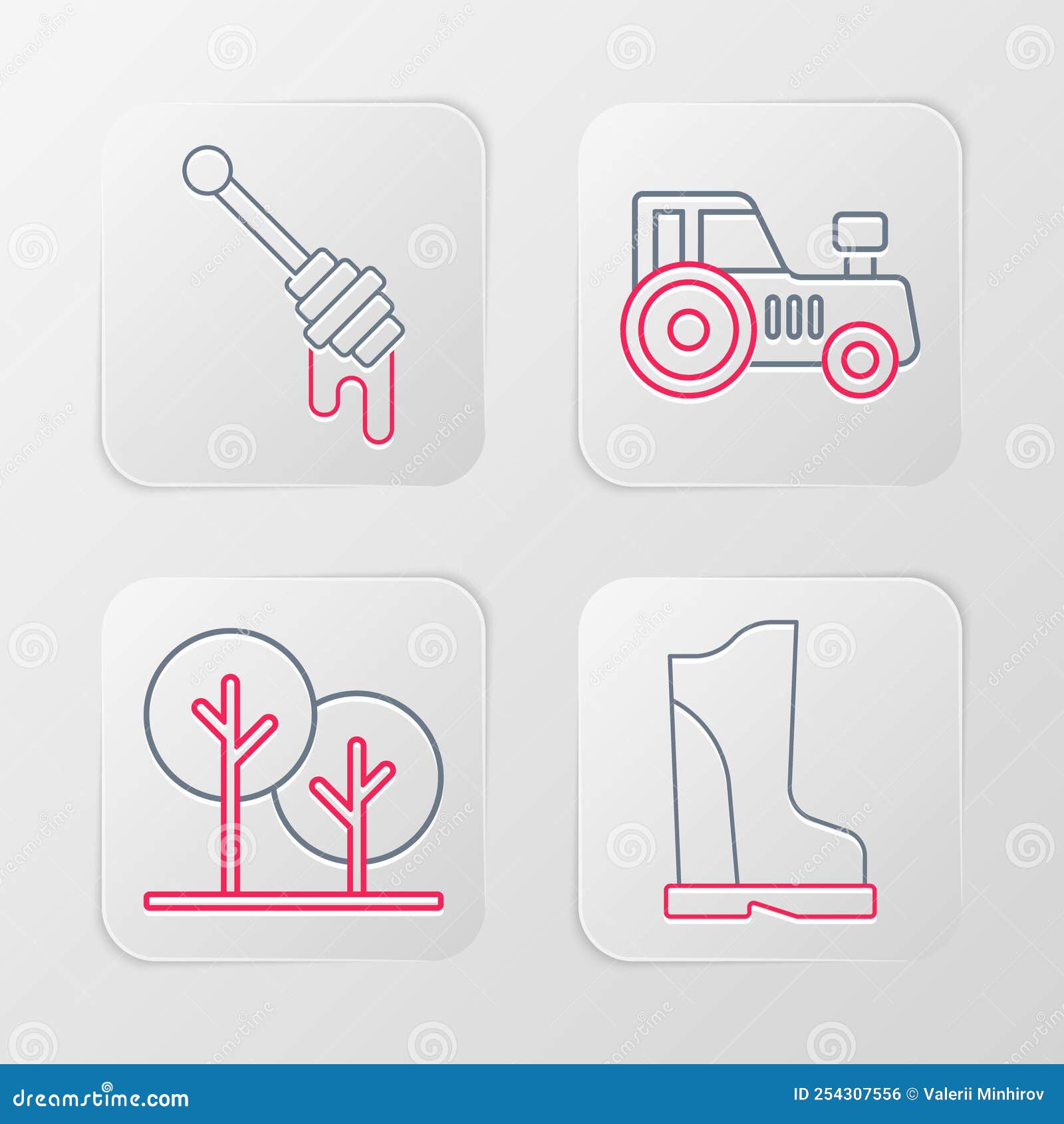 Set Line Waterproof Rubber Boot, Tree, Tractor and Honey Dipper Stick ...